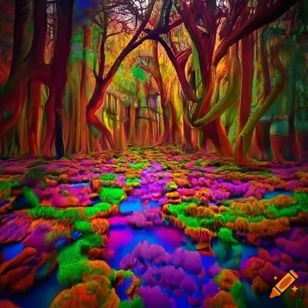 Psychedelic forest of giant colorful cauliflowers at sunset on Craiyon