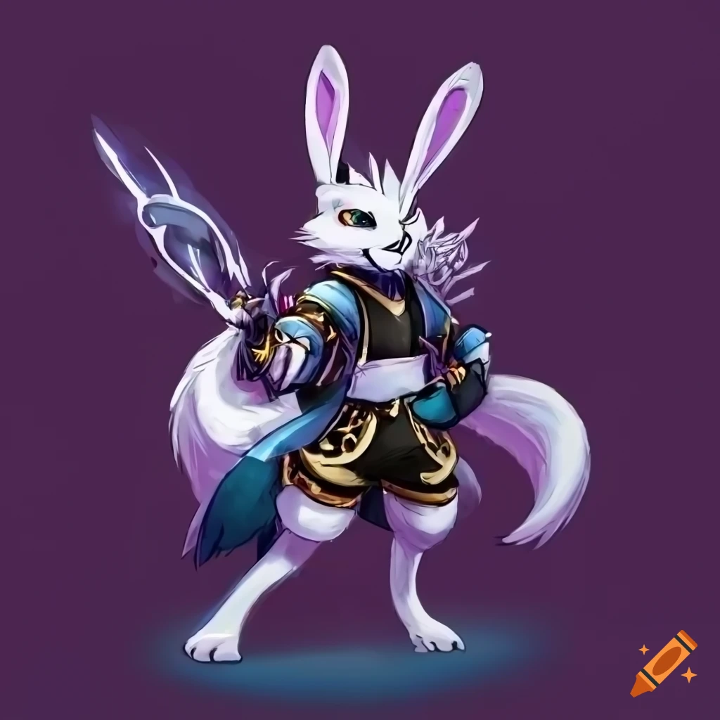 Anthropomorphic rabbit-chinchilla hybrid in action-packed fantasy art ...