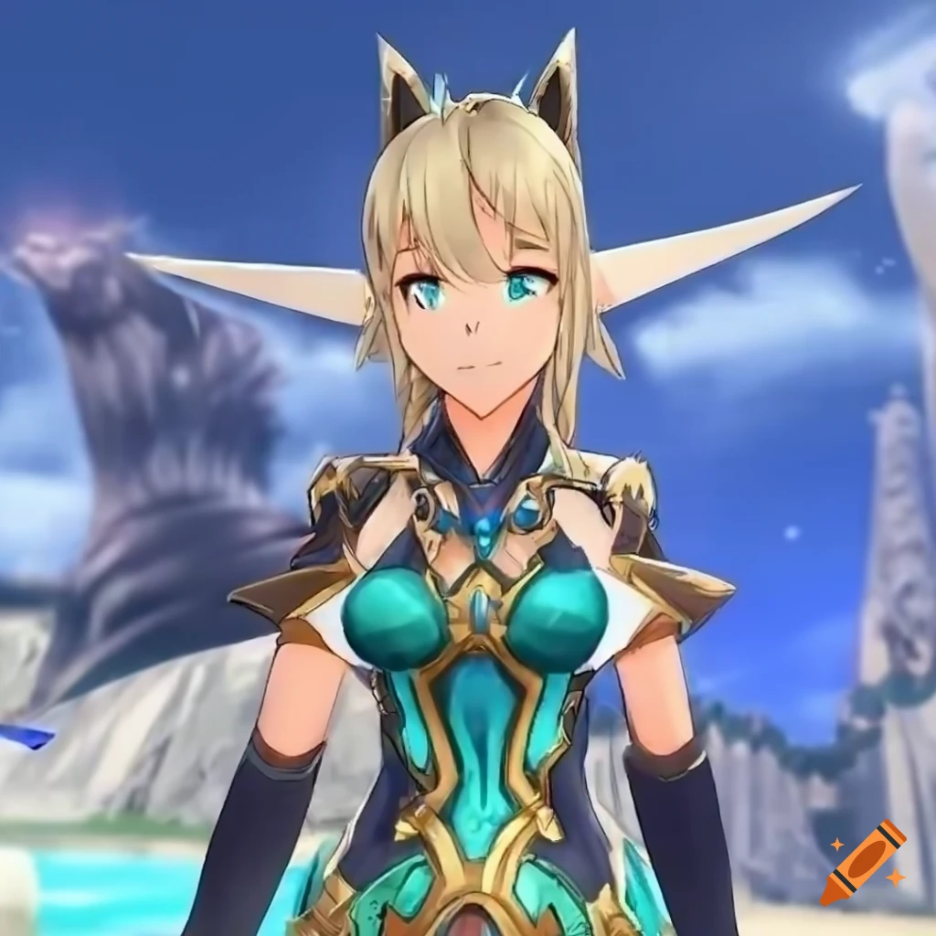 Waifu oc inspired by xenoblade chronicles exuding happiness on Craiyon