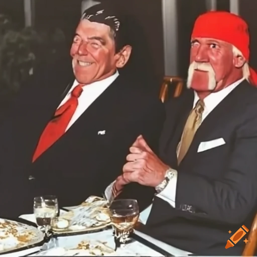 Meeting between Reagan and Hulk Hogan on Craiyon