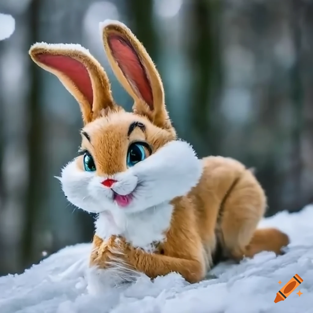 Hyper realistic photography of Lola Bunny version in snowy woods on Craiyon