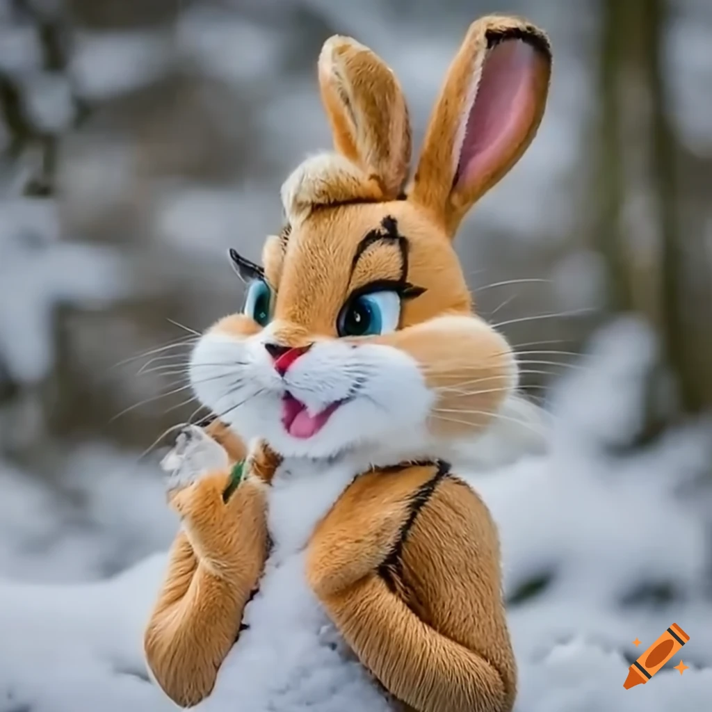Realistic lola bunny in snowy woods in hyper-realistic 8k photography ...