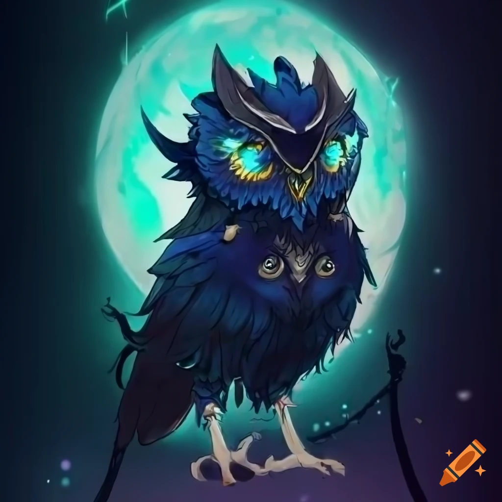 Fantastical astral-themed Raven Owl hybrid demon character in Anime ...