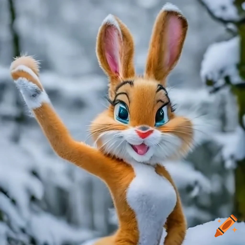 Realistic lola bunny version in snowy woods in 8k hyper-realistic ...