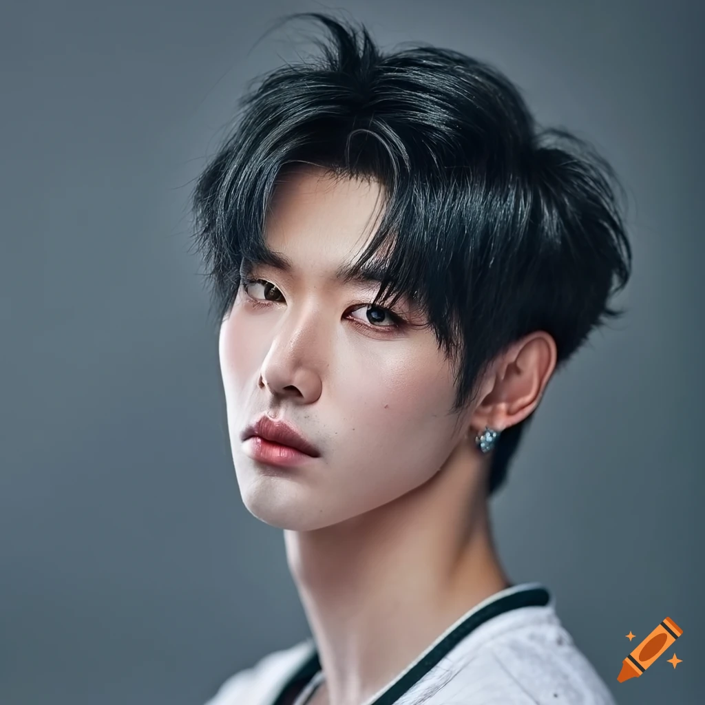 Charm clouded male with Asian pedigree and sharp eyes, rosy lips, and ...