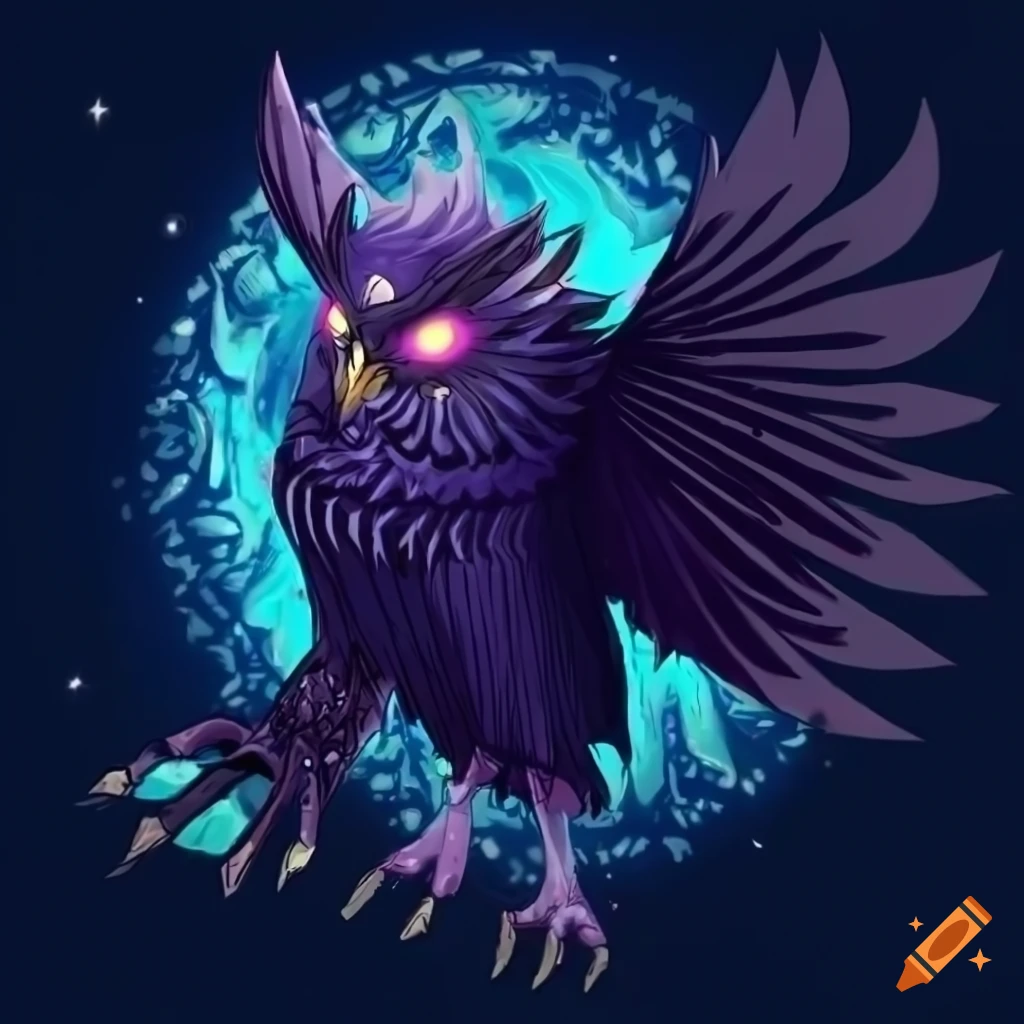 Astronomy-themed raven owl hybrid demon in ethereal anime style on Craiyon