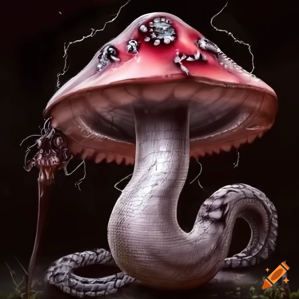 Fantasy vampire mushroom lightning snake in a steampunk setting on Craiyon