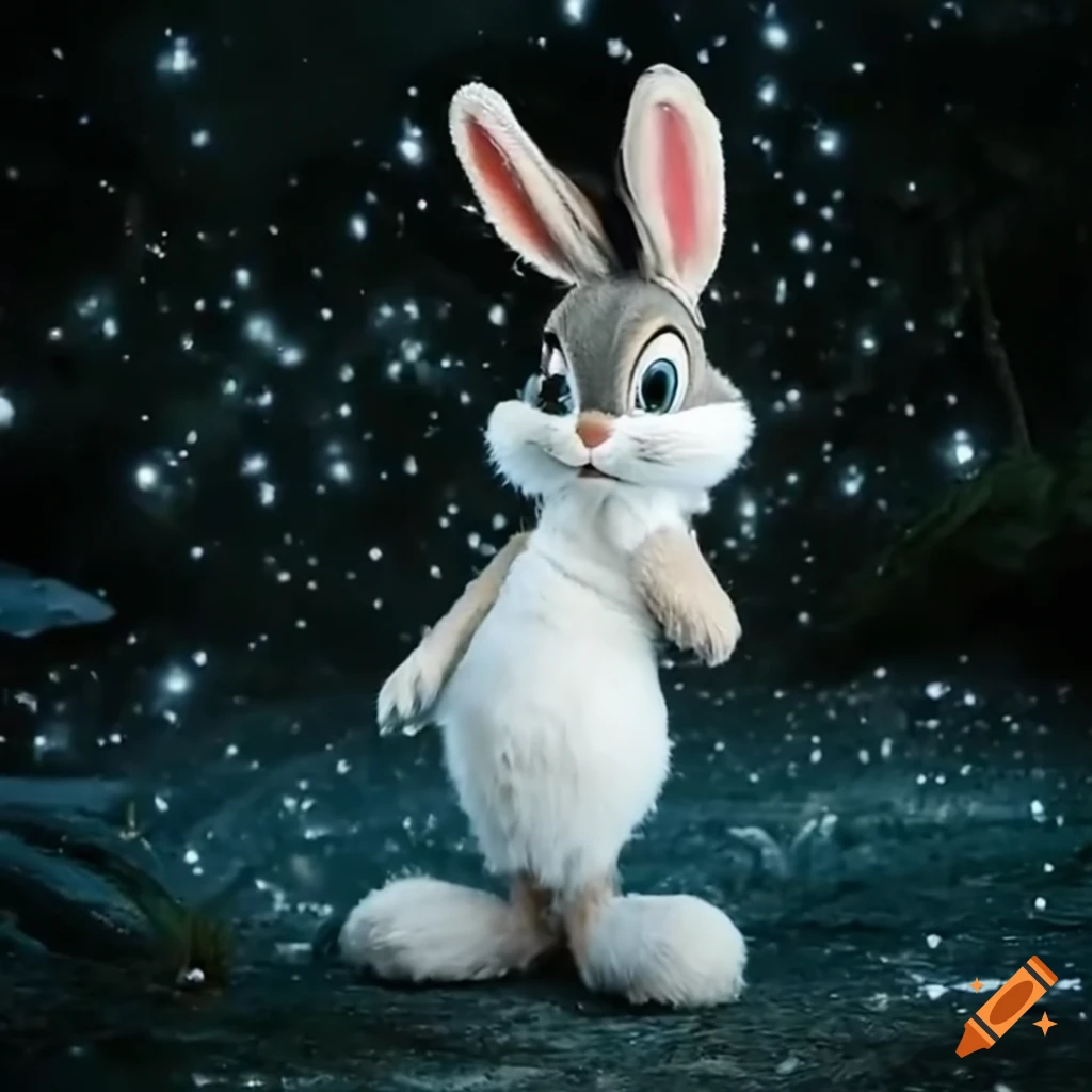 Lola bunny portrayed as a realistic cgi rabbit in a snowy wooded cave ...