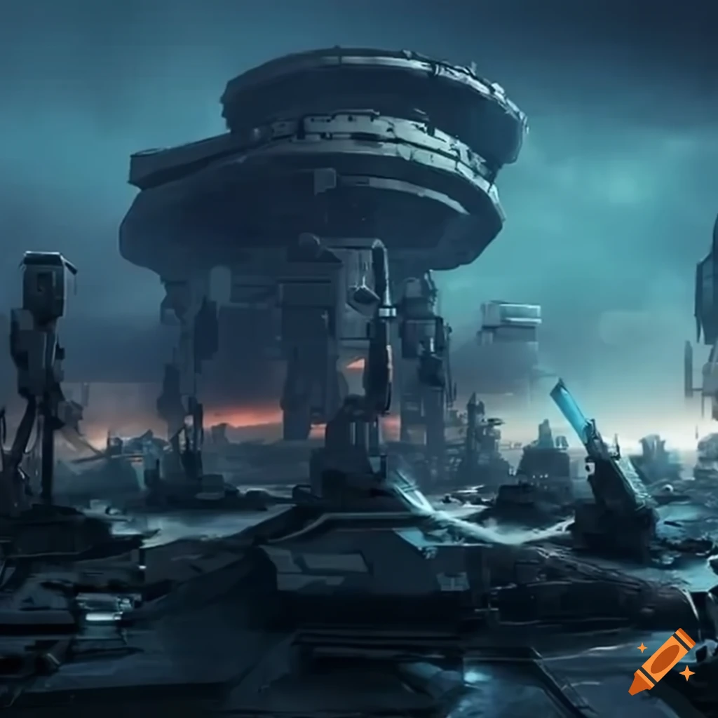 Futuristic base with mounted defense weaponry on Craiyon