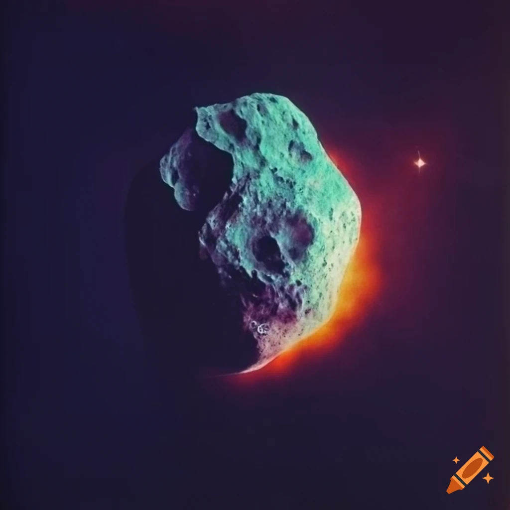 Asteroid in space with stars and vintage analog effects on Craiyon