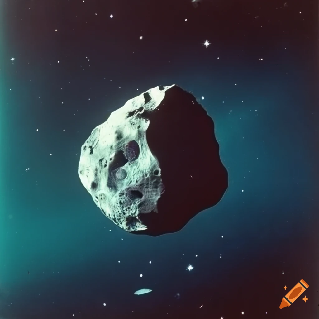 Asteroid floating in space surrounded by stars in analog photography ...