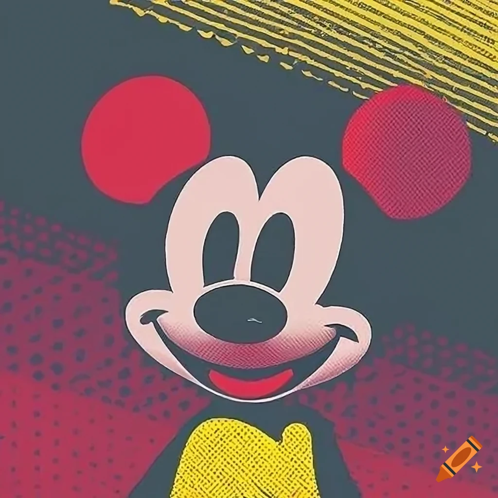 Pop art portrait of mickey mouse in red, white, yellow, and black ...