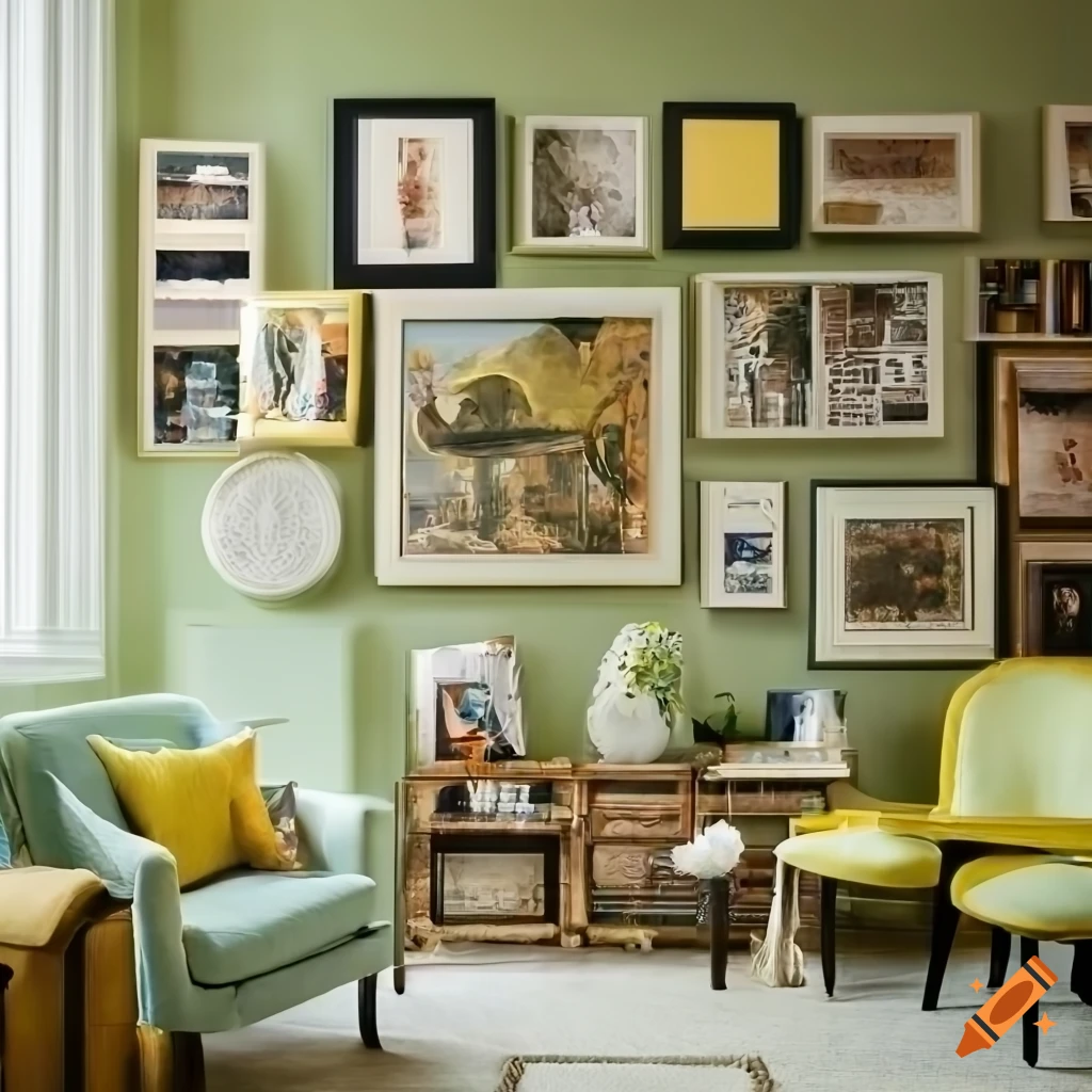 New york style living room with pale lemon walls and sage curtains on ...