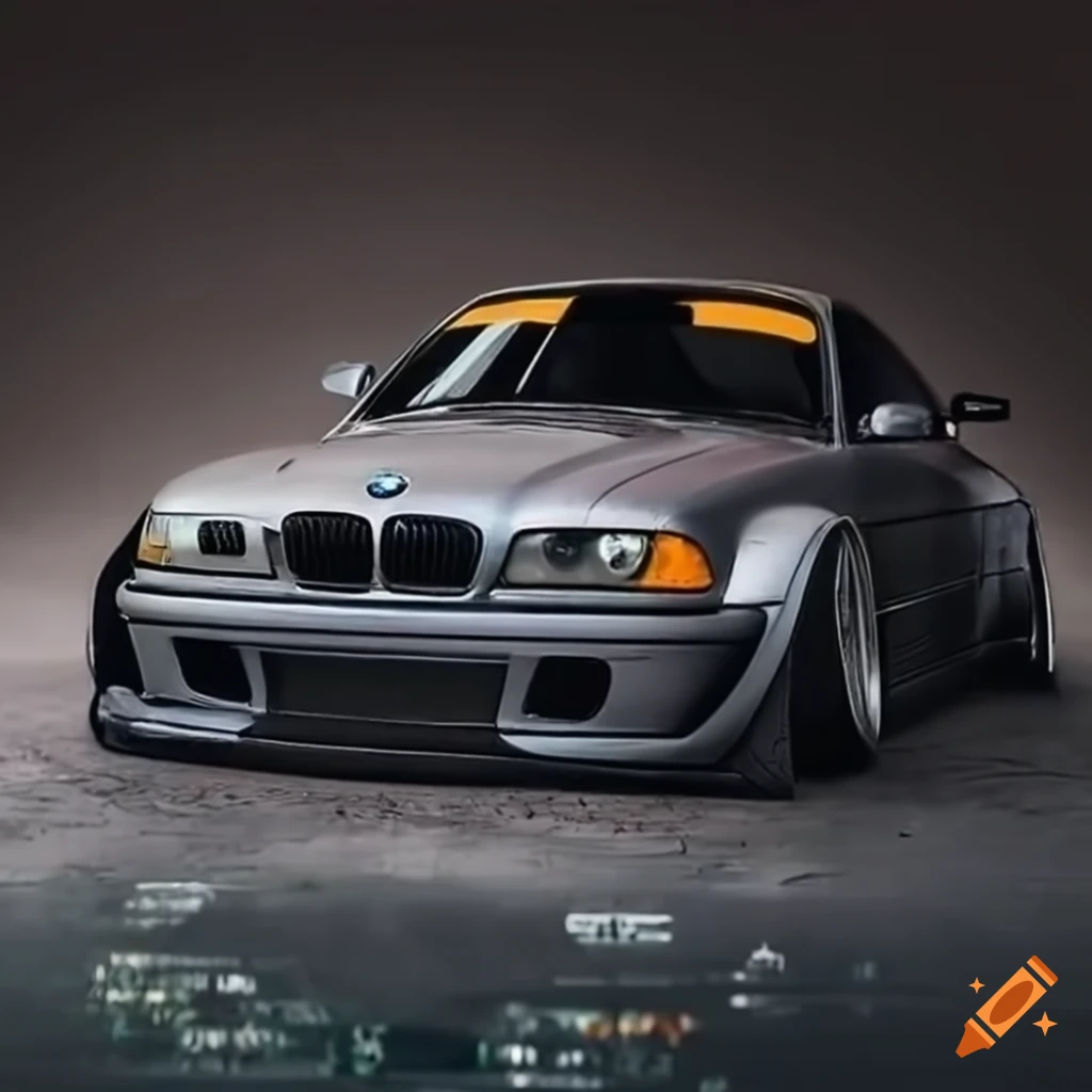 BMW E46 with RWB aerodynamic modifications on Craiyon