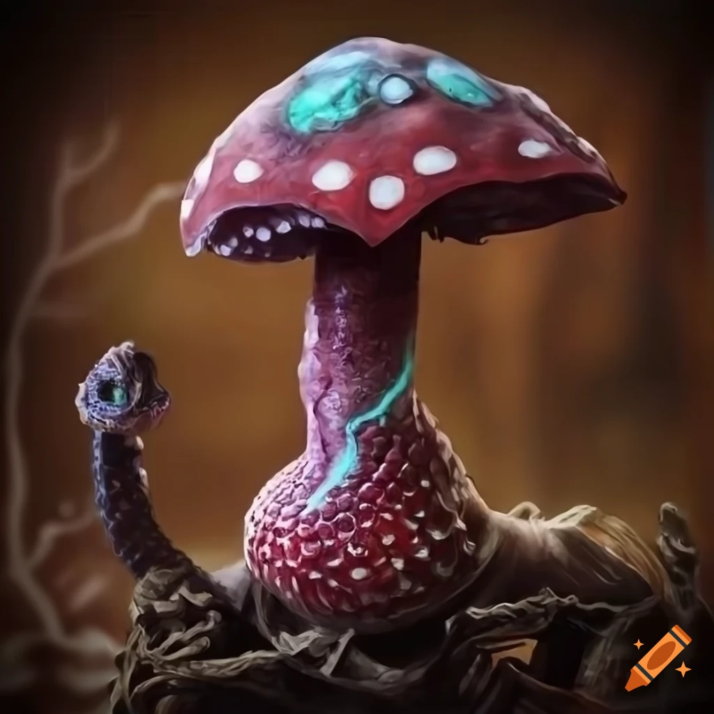 Fantasy vampire mushroom lightning snake in a steampunk setting on Craiyon