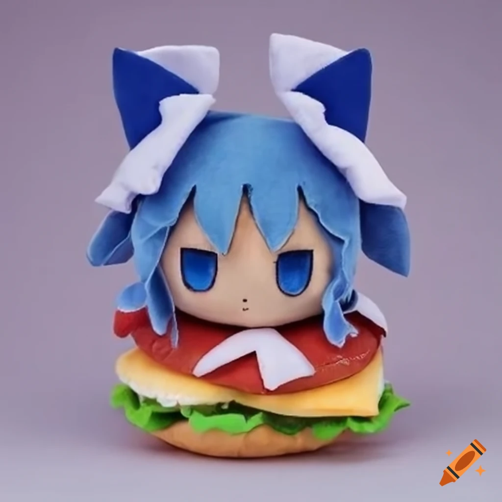 Cirno plushie shaped like a burger on Craiyon