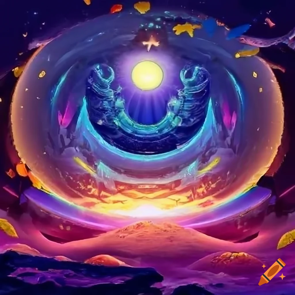 Whimsical and ethereal landscape with multiple moons and a sun on Craiyon