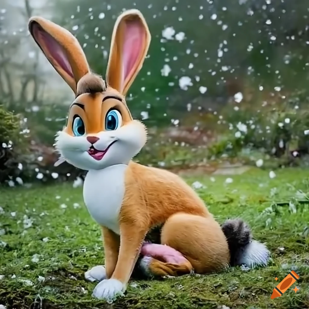 Lola bunny in a realistic snowy cave woodland scene on Craiyon