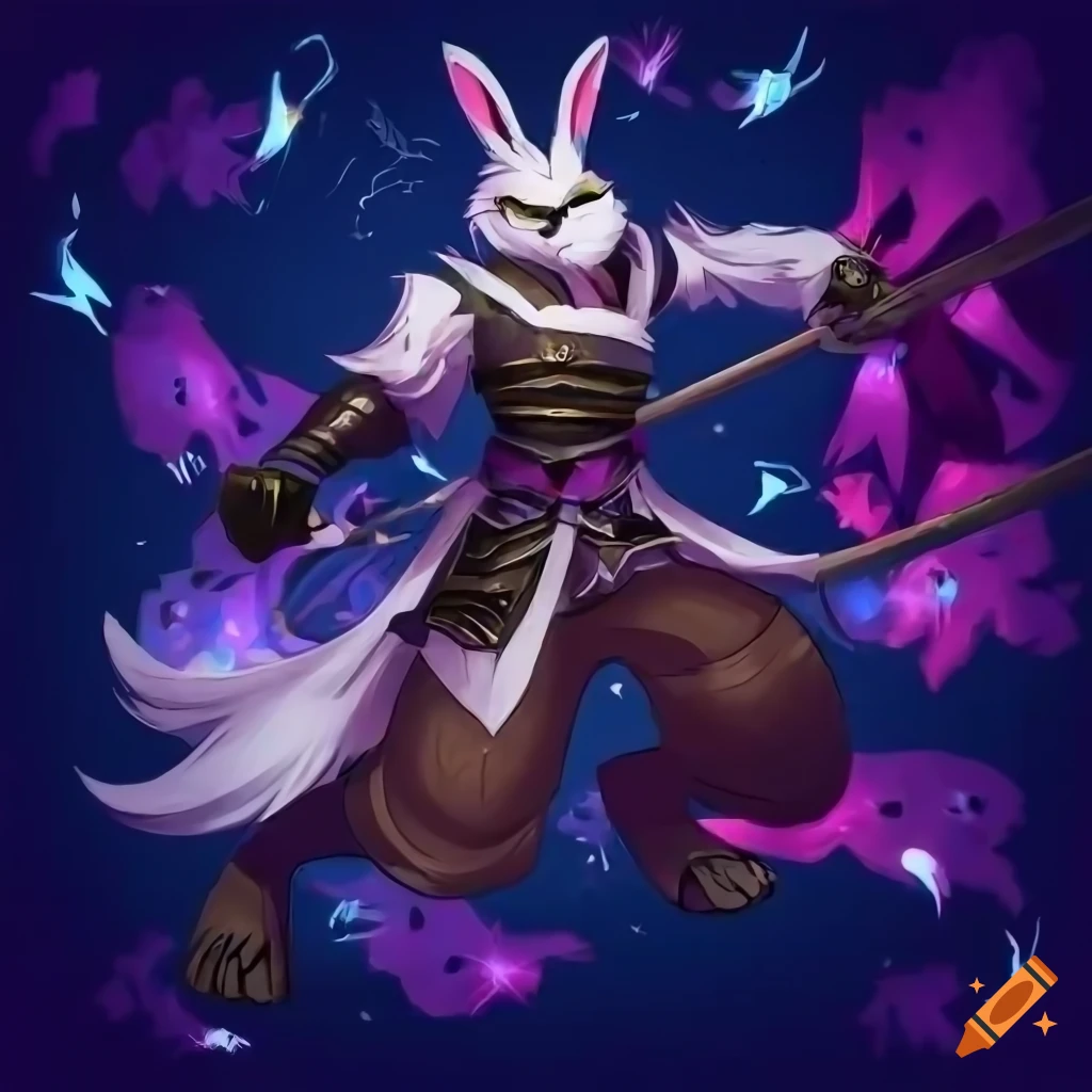 Action-packed anthro rabbit hybrid rōnin in ethereal fantasy art style on Craiyon