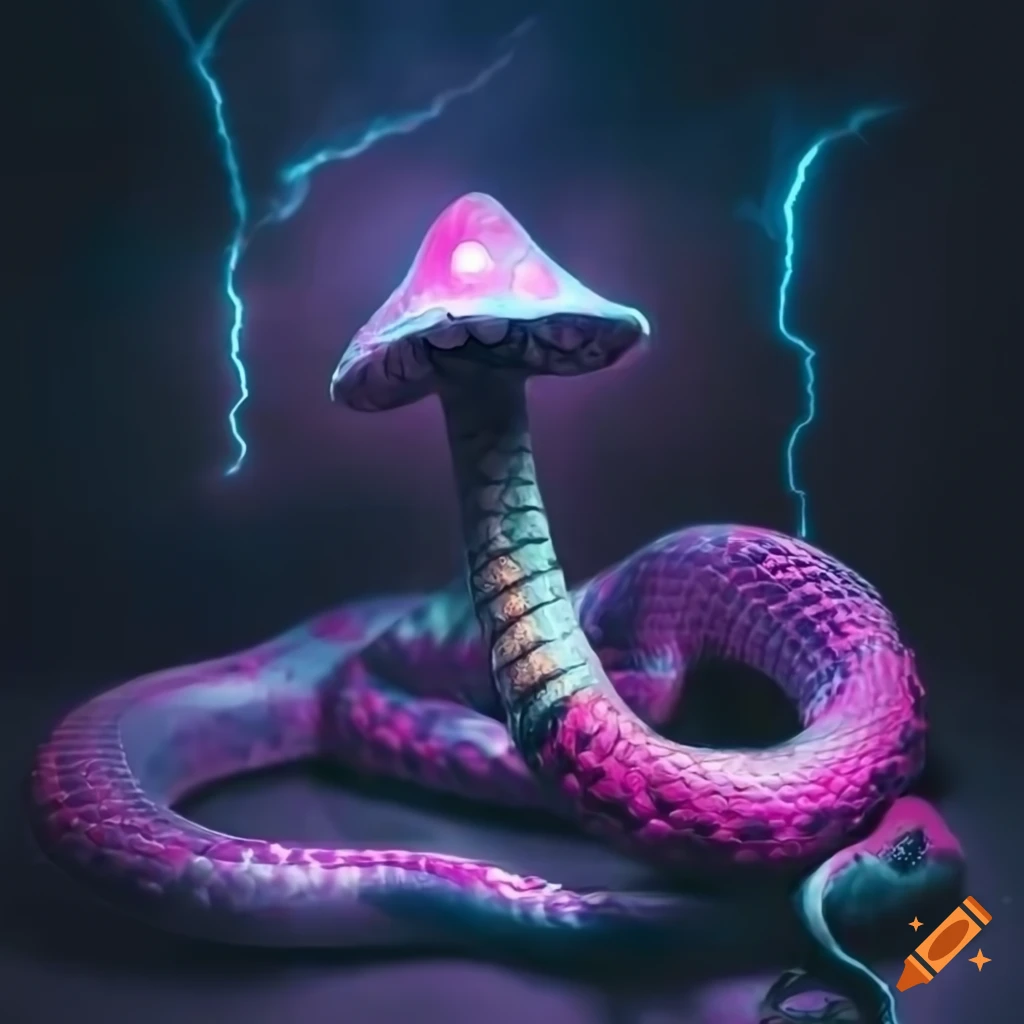 Fantasy vampire mushroom lightning snake in a cyberpunk cityscape on ...