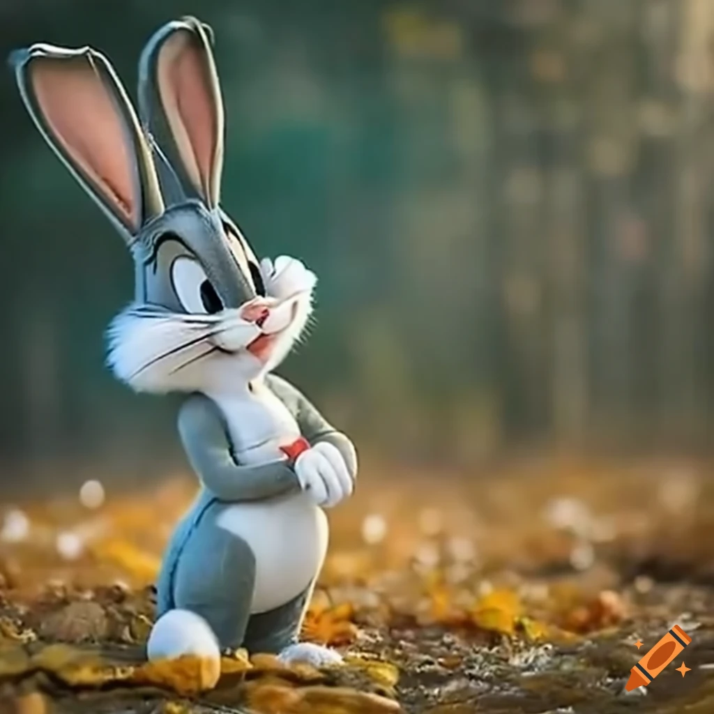 Realistic Bugs Bunny and Lola Bunny in a snowy forest cave on Craiyon