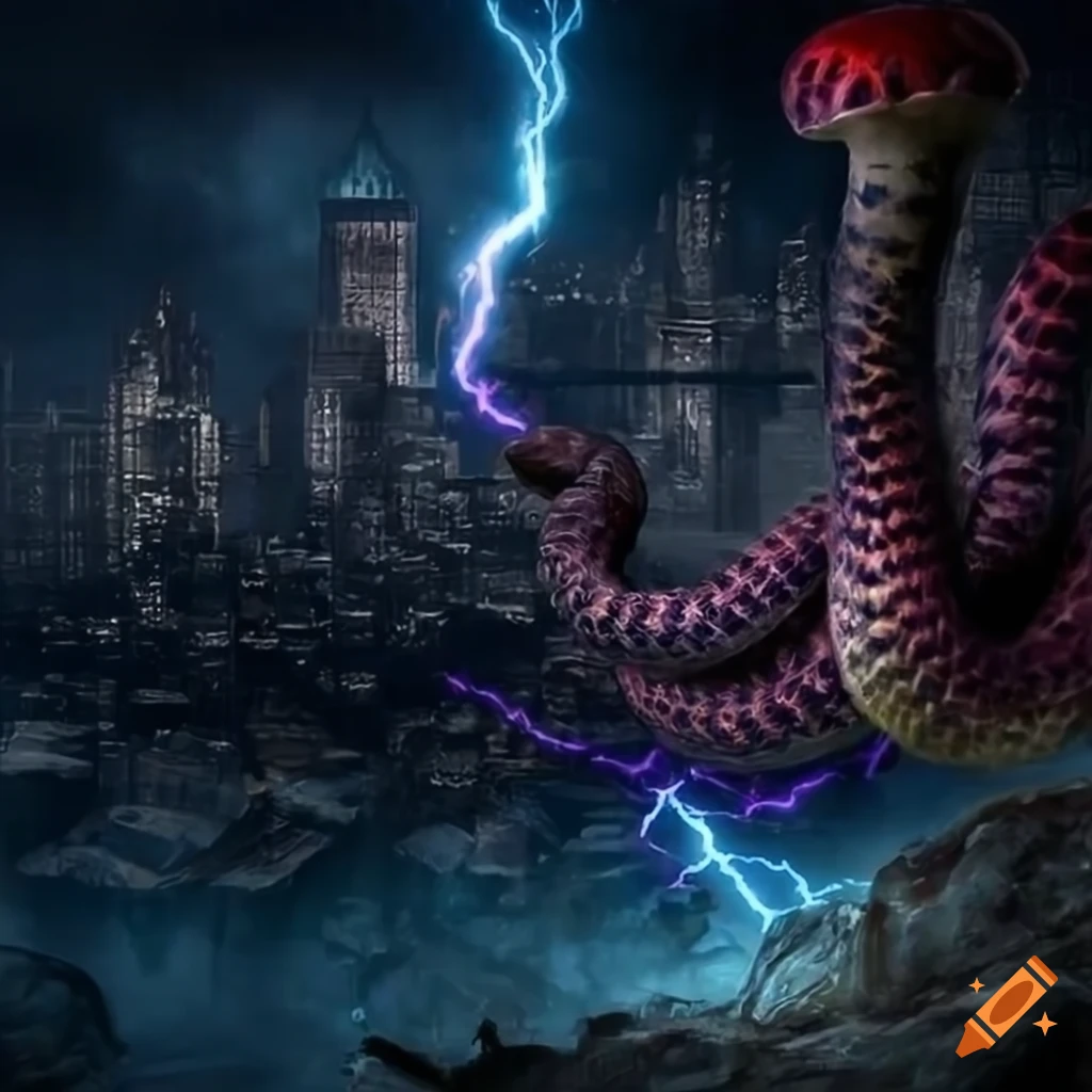 Fantasy vampire mushroom lightning snake in a Warhammer cityscape on ...