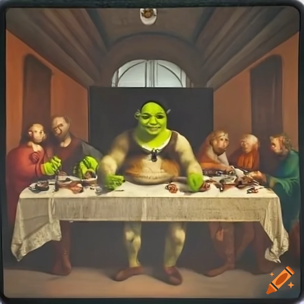 Shrek in a parody of the last supper painting by Leonardo da Vinci on ...