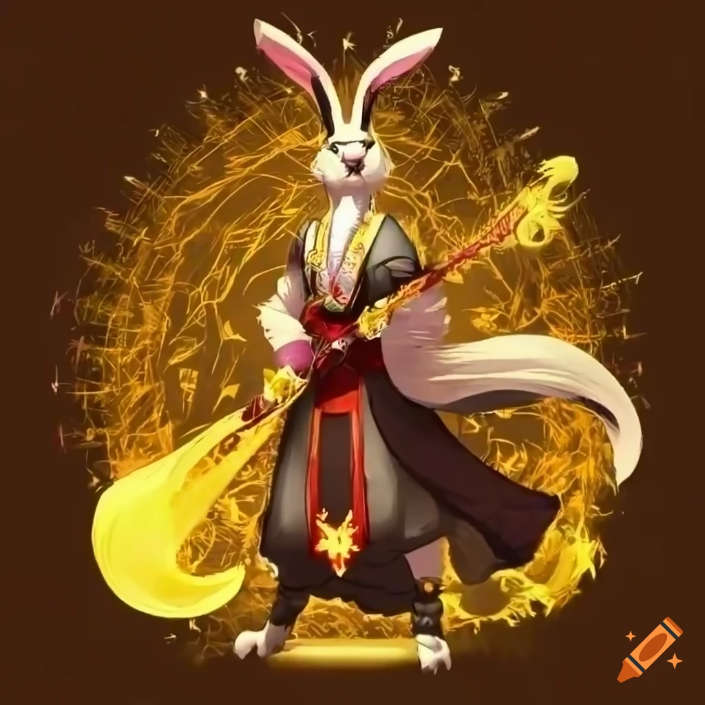 Fantastical anthro Rabbit Chinchilla Hybrid Rōnin in mystical ethereal ...
