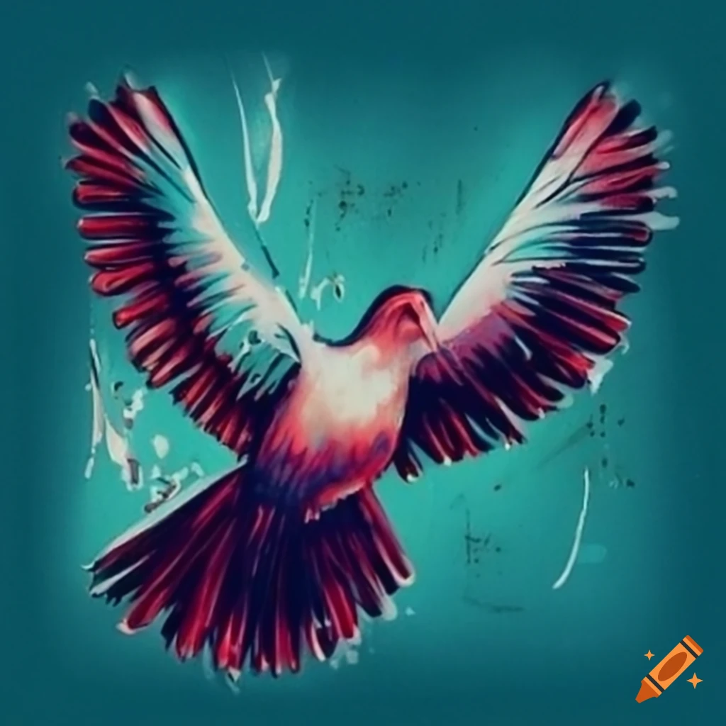 Street art with abstract rough lines and a joyfully flying dove on Craiyon