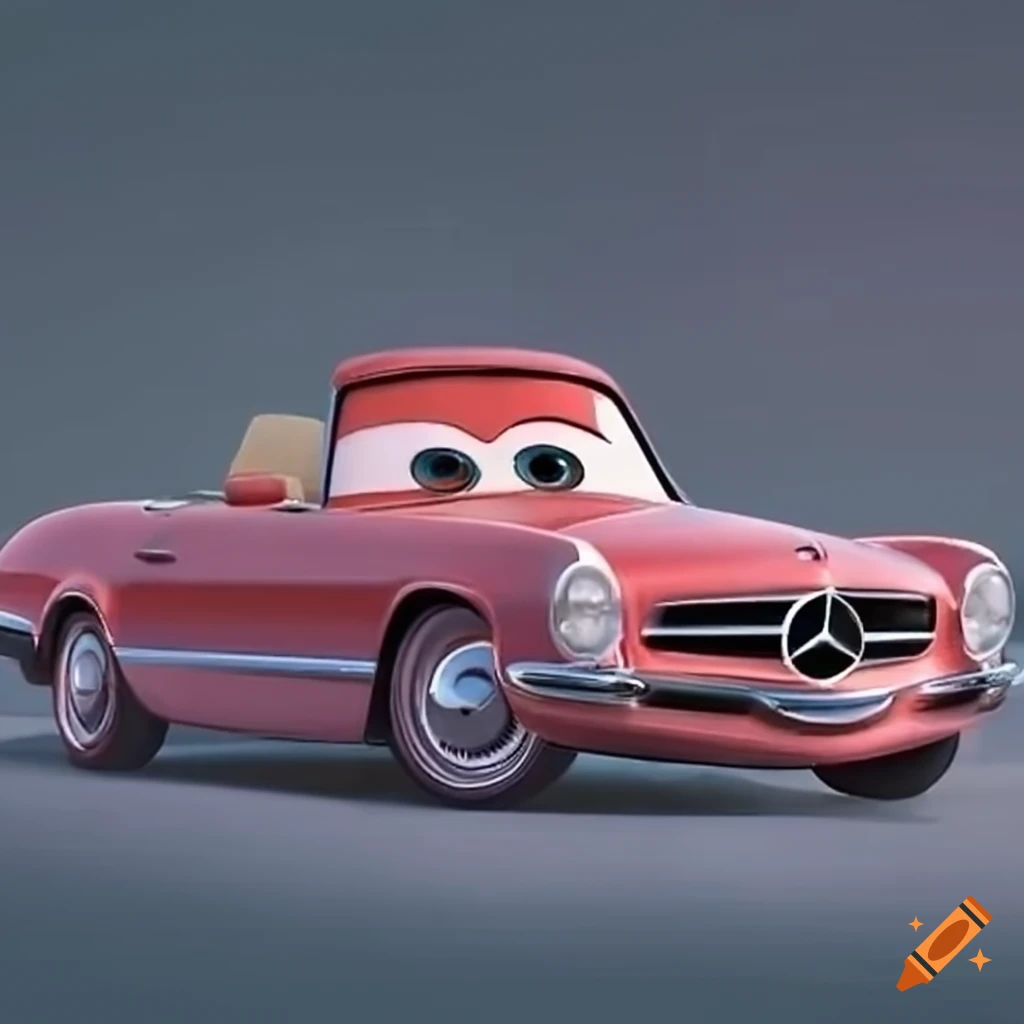 Mercedes benz 500 sl in a popular animated film on Craiyon