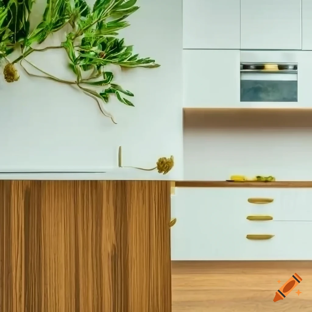 Interior view of a creative asymmetric kitchen with organic shapes and ...