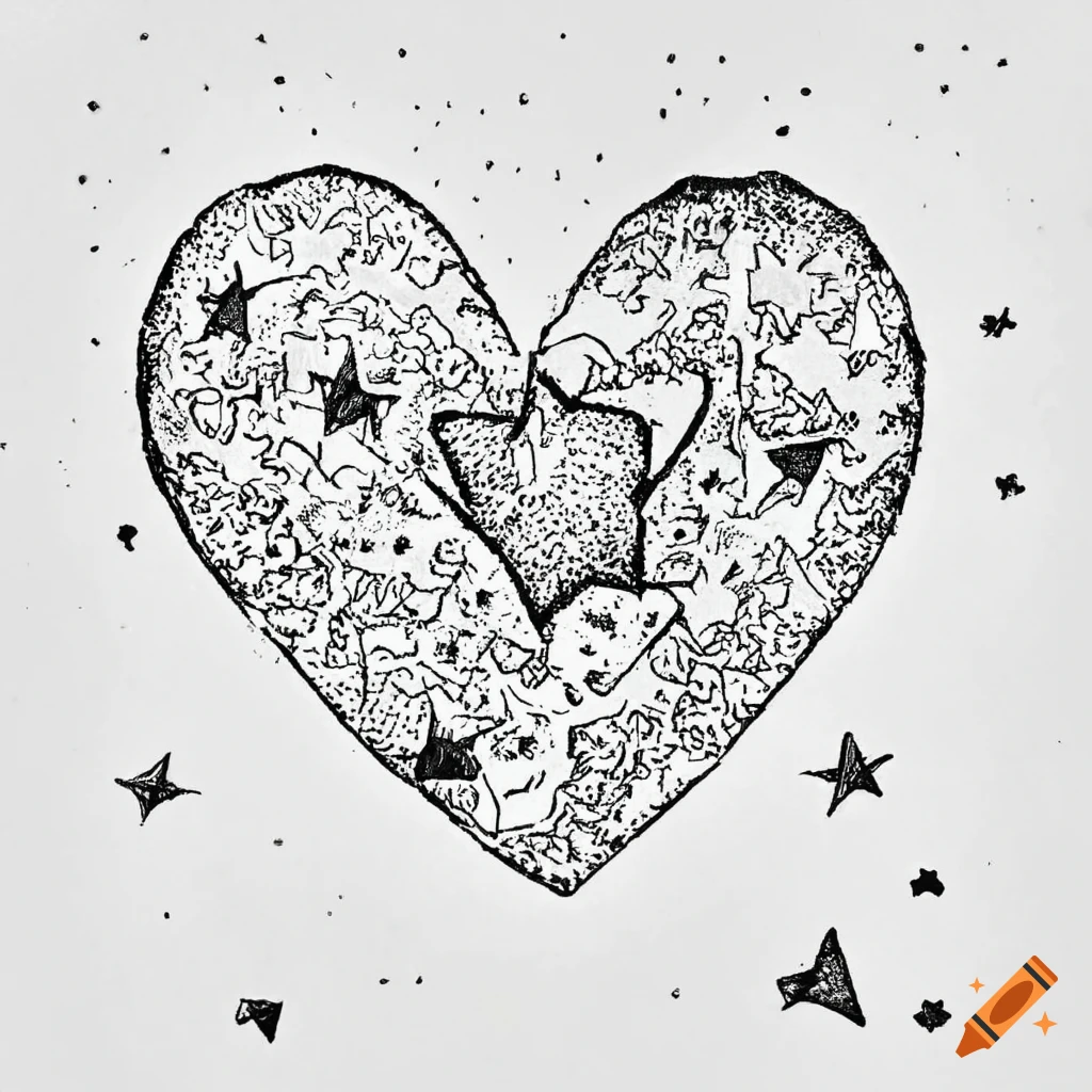 Punk rock-inspired stipple drawing of hearts and stars on Craiyon