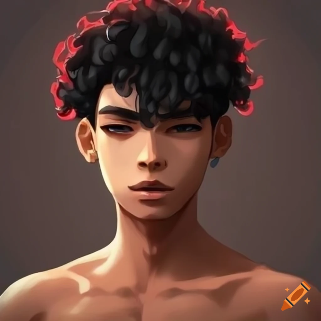 Japanese Anime Inspired Male Character With Dark Brown Skin And Black