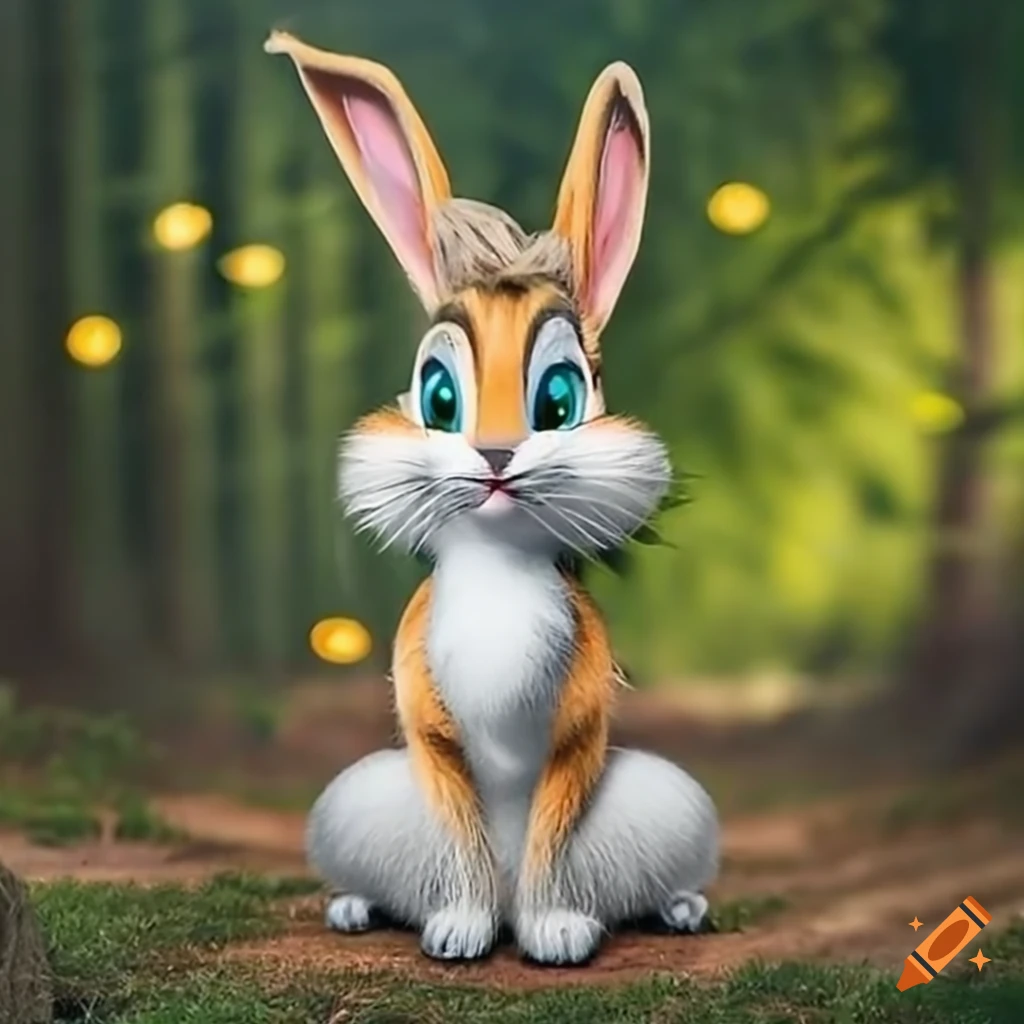 Hyper realistic image of two bunnies with colorful cartoon eyes on Craiyon