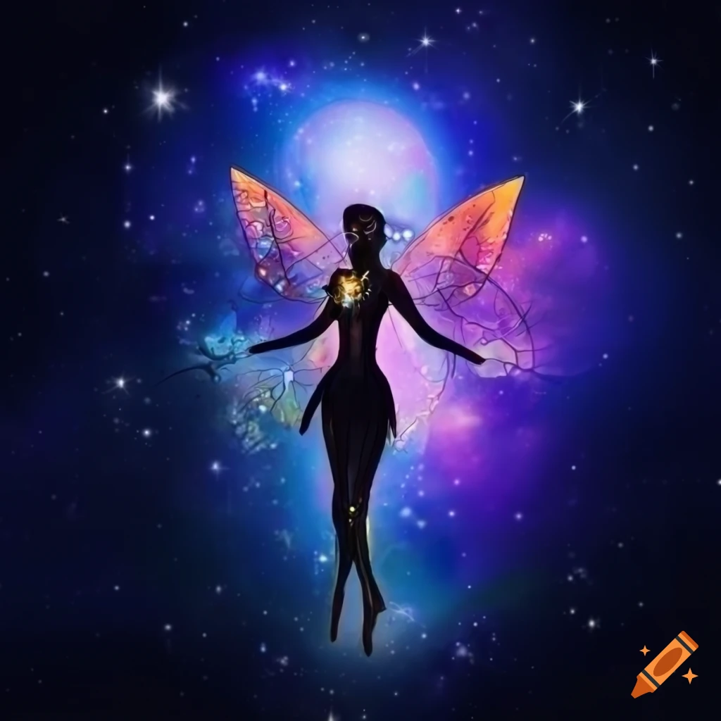 Fairy female character in a celestial cosmic background on Craiyon