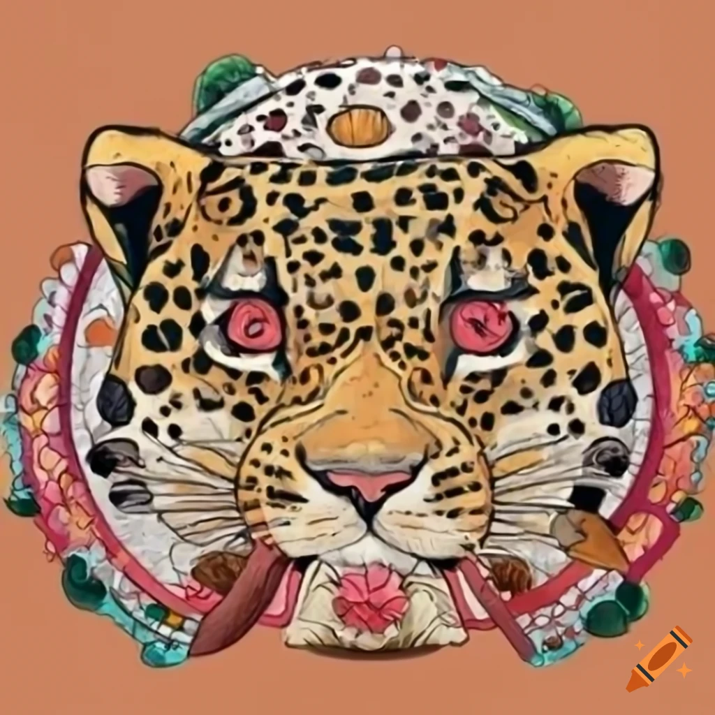 Jaguar in ancient Mexican style watercolor, walking on white background ...