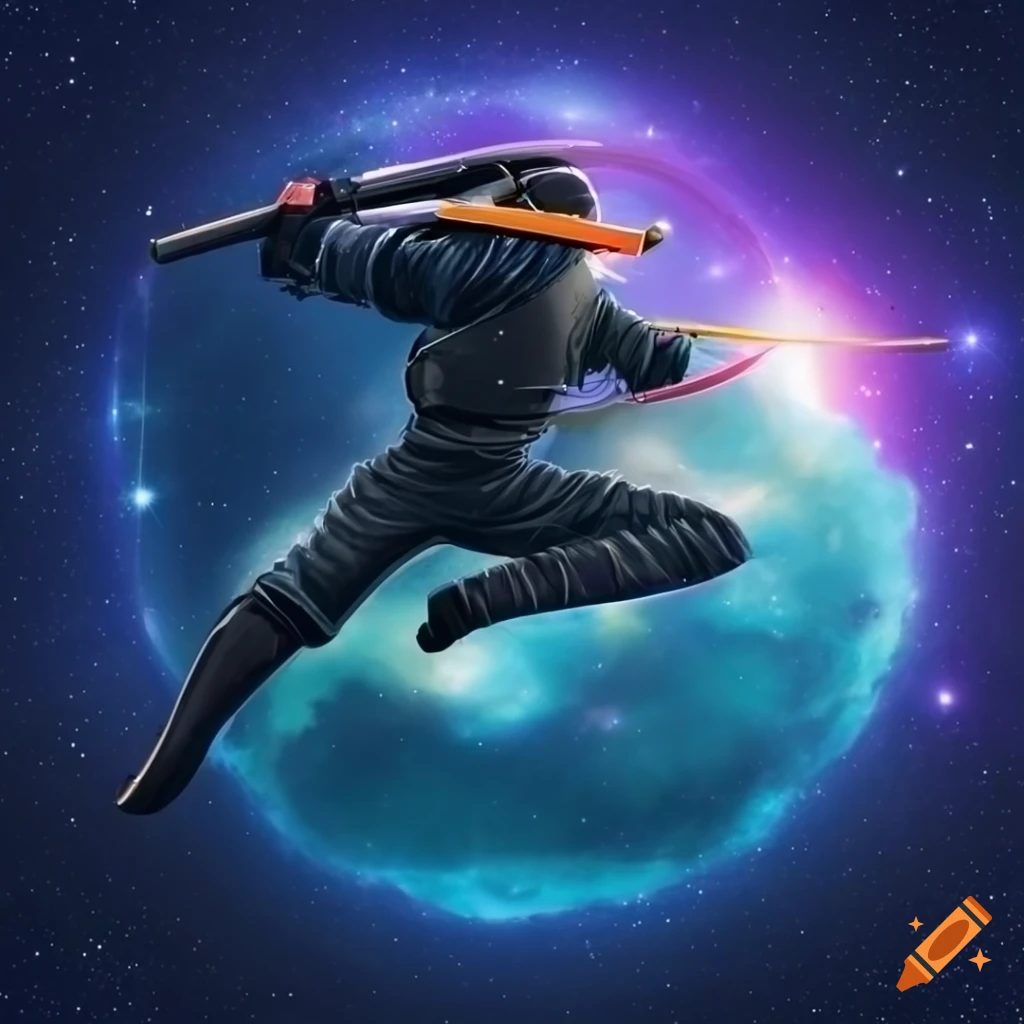 Agile ninja surrounded by stars and cosmic clouds in a galaxy on Craiyon