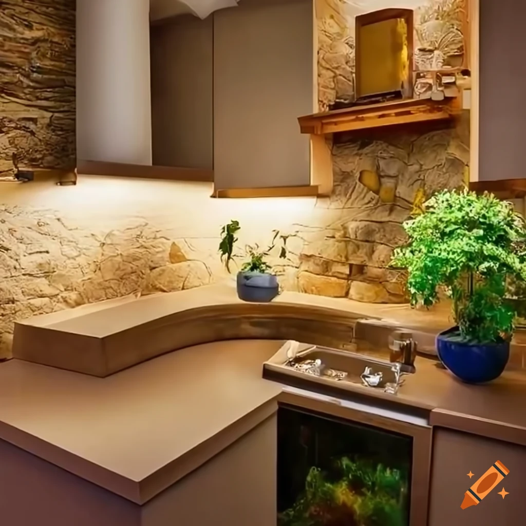 Asymmetric open plan kitchen with organic curves and retro neon lights ...