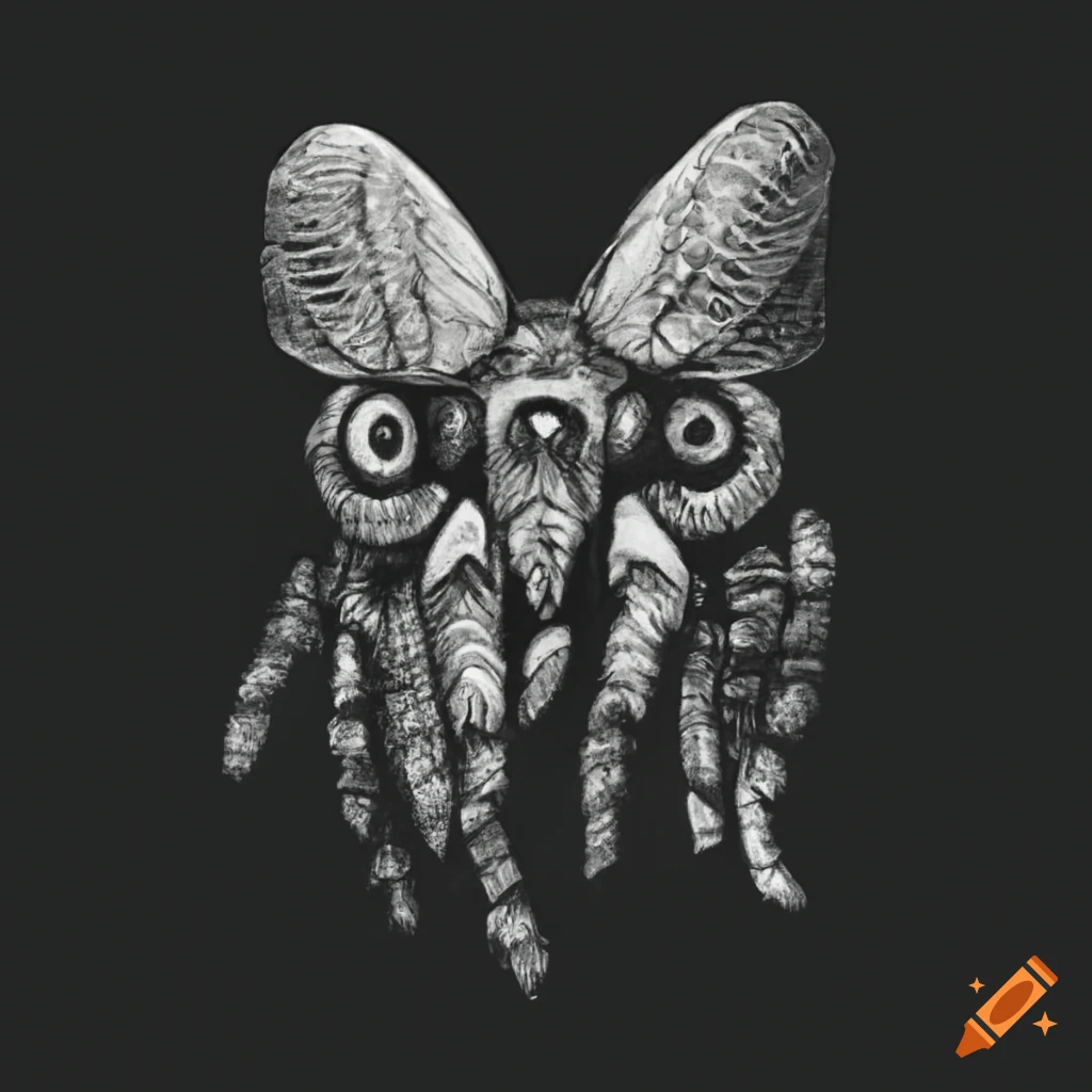 Moth retro design in ink and abstract style on Craiyon