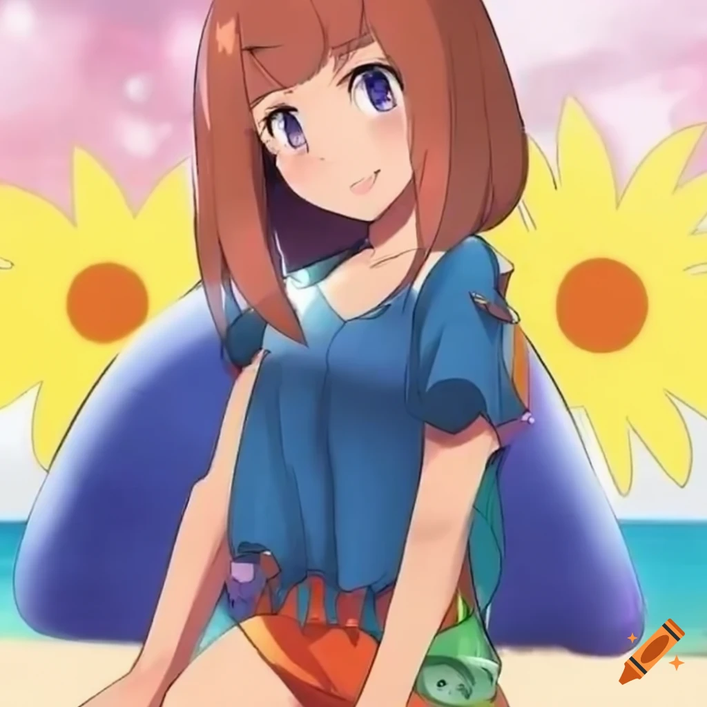 Waifu oc in summer attire inspired by the pokémon series on Craiyon