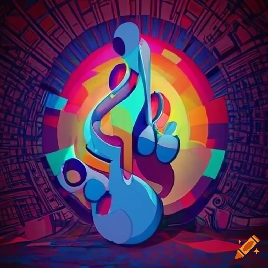 Chicken band playing music in abstract cubic art style on Craiyon