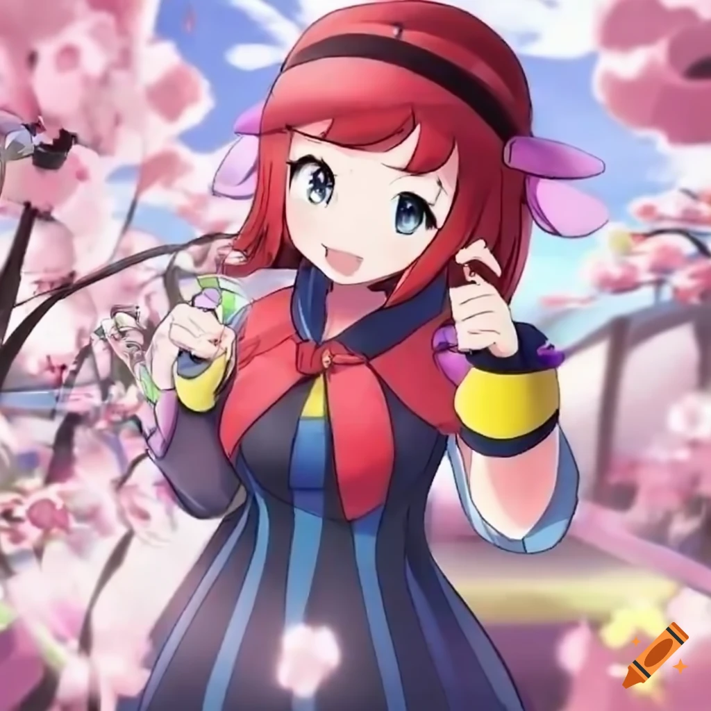 Waifu oc in spring attire from the pokémon series on Craiyon