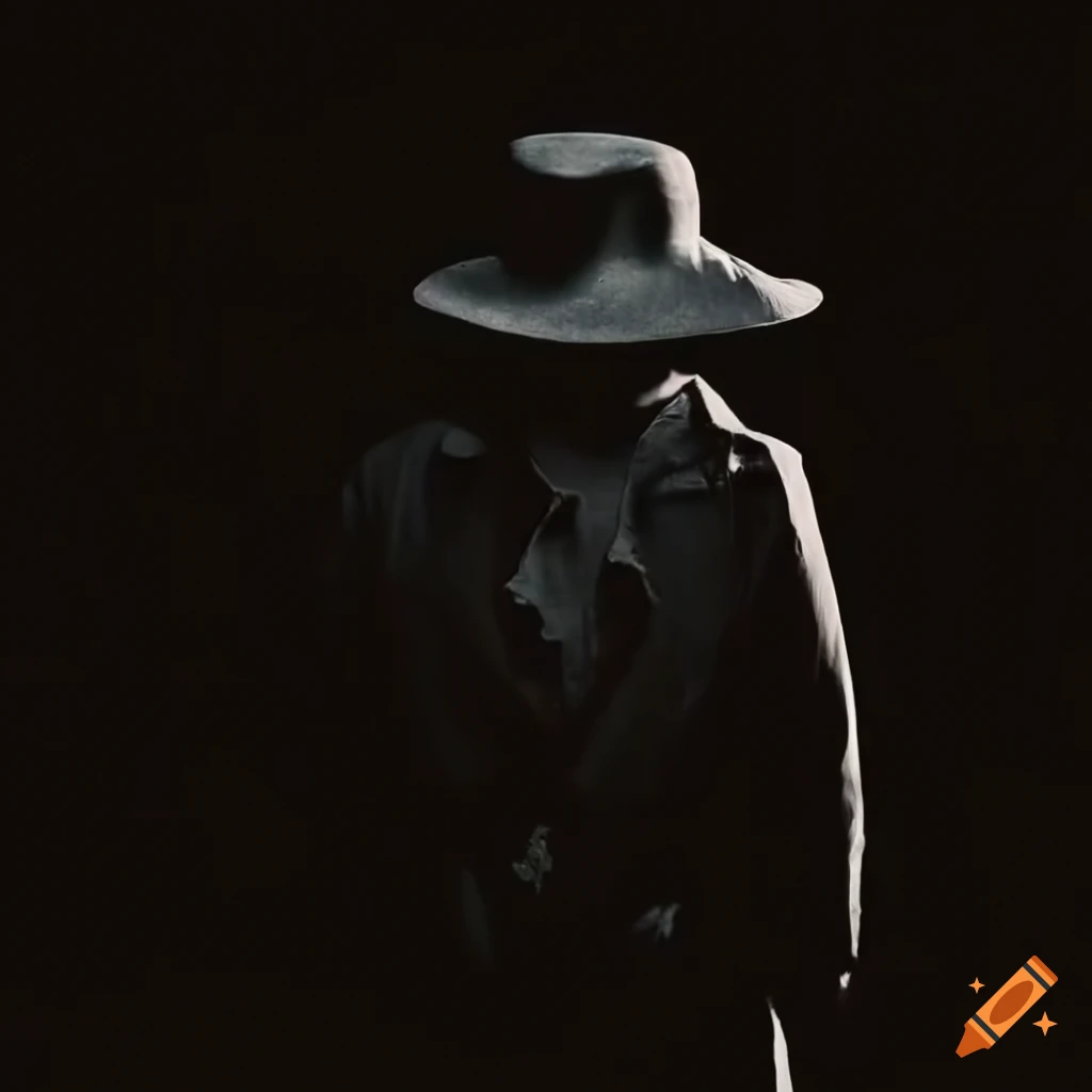 Shadowy figure in hat and trenchcoat with Rorschach ink blot style in ...