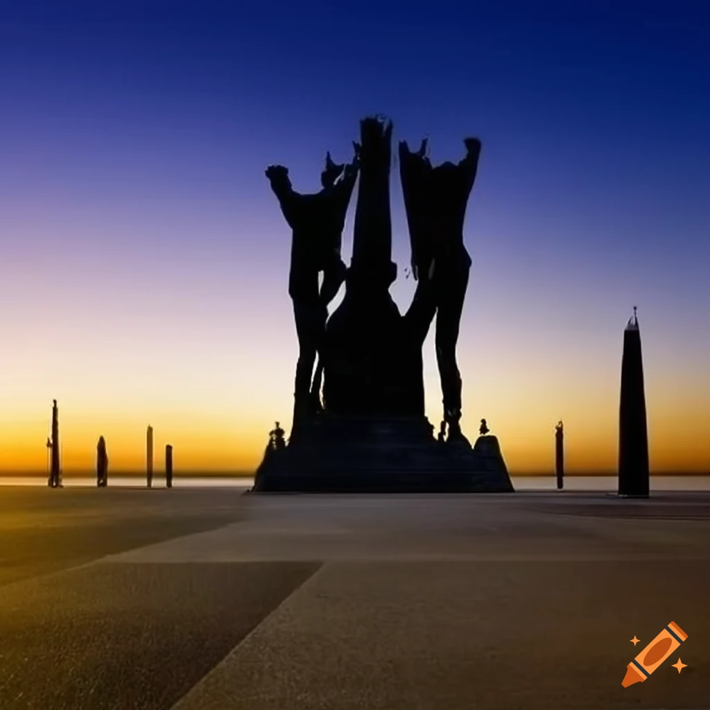 Realistic memorial with tall metal sculptures on Craiyon