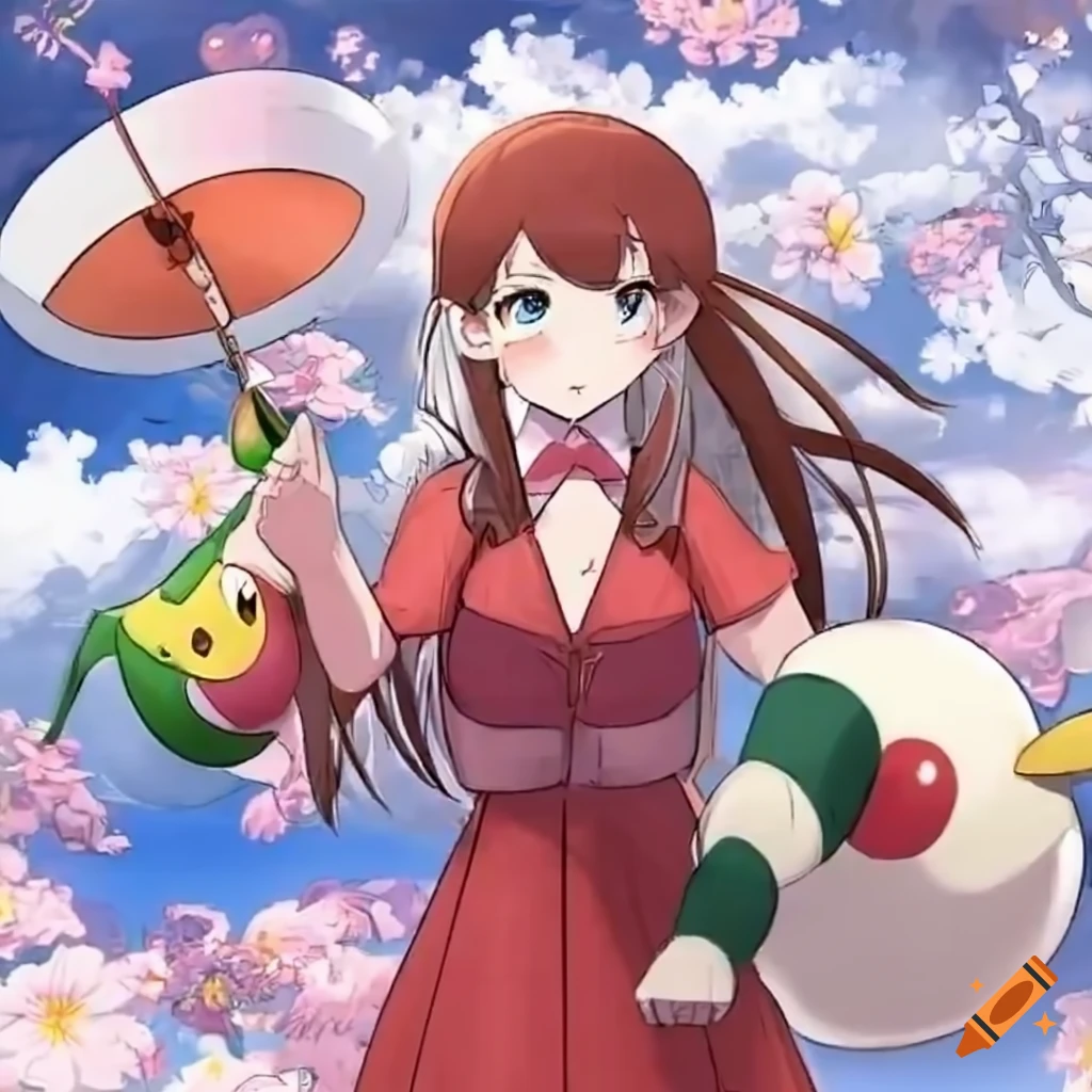 Waifu oc inspired by pokémon series in spring attire on Craiyon