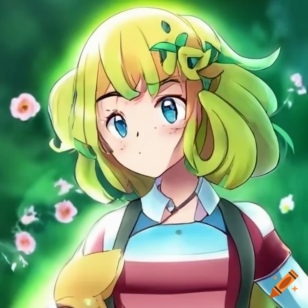 Waifu oc inspired by pokémon series in spring attire on Craiyon
