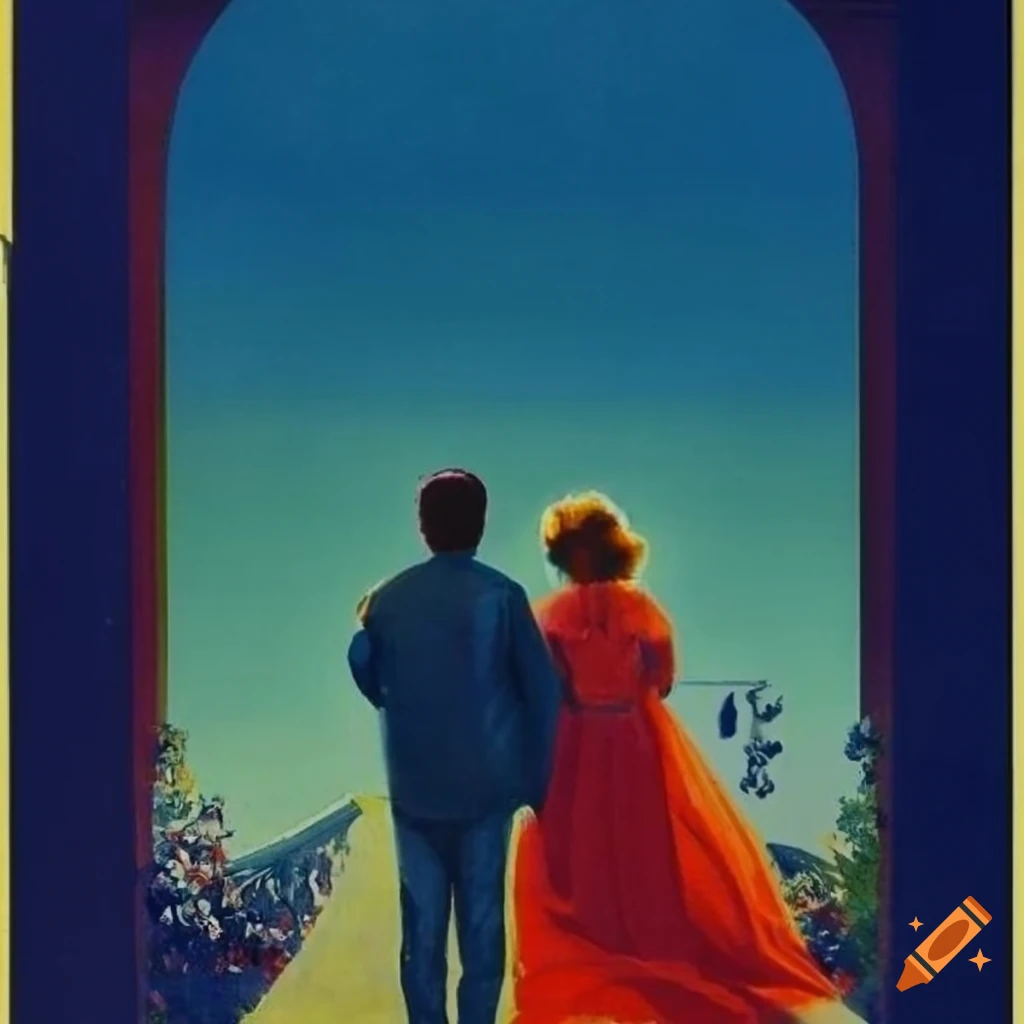 Vintage travel poster of a couple getting married on Craiyon