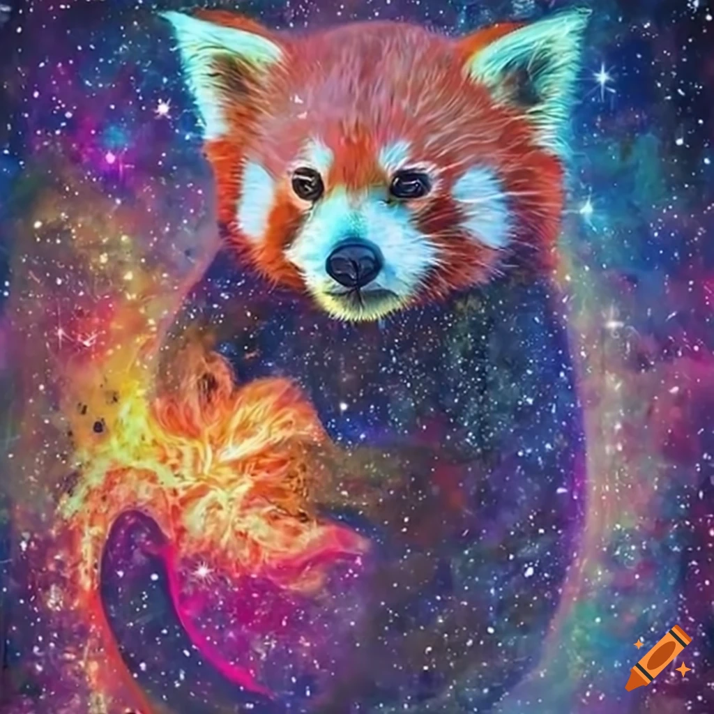 Fire red panda in celestial and cosmic background on Craiyon