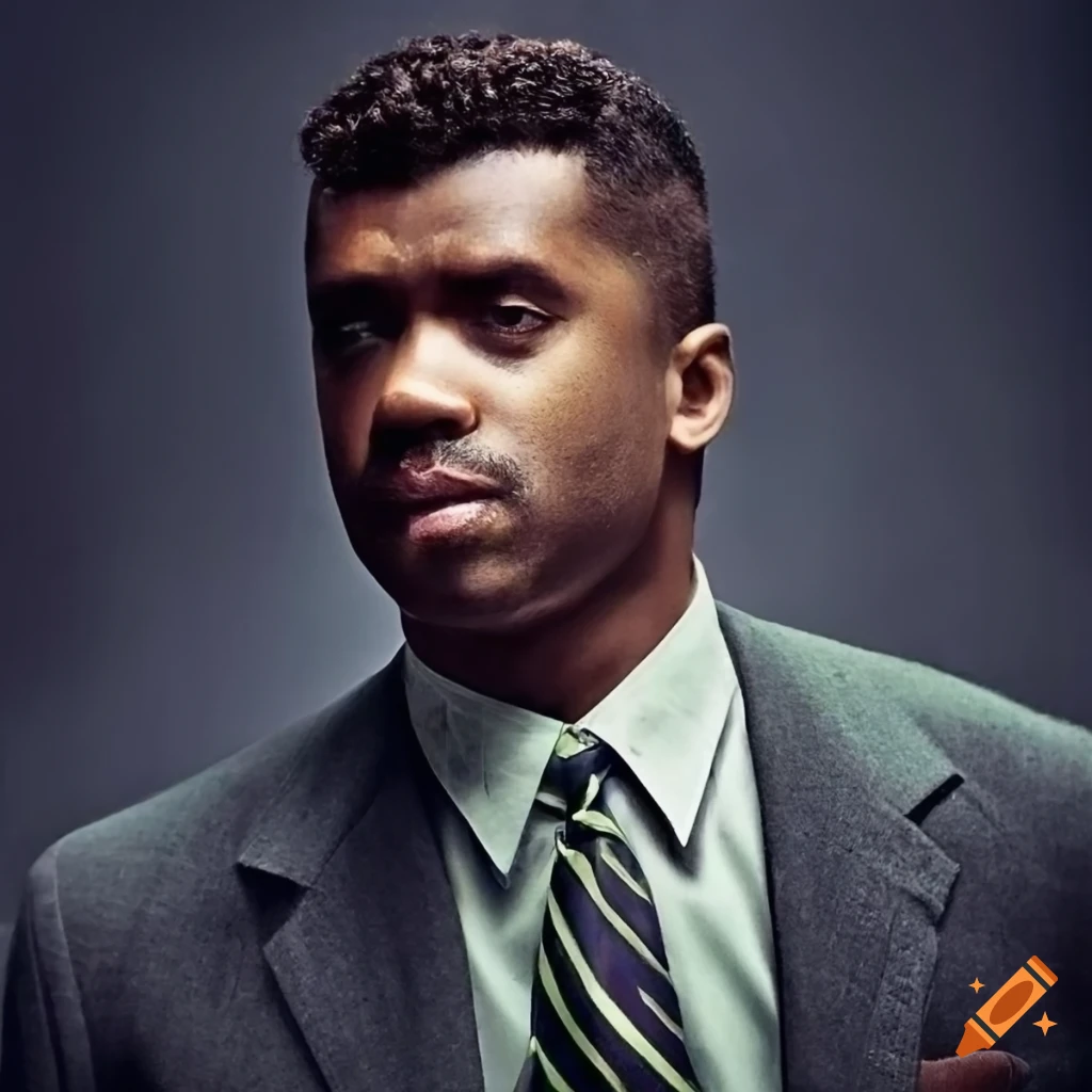 Russell Wilson in 1930's vintage suit and fedora for ad, portrait on ...