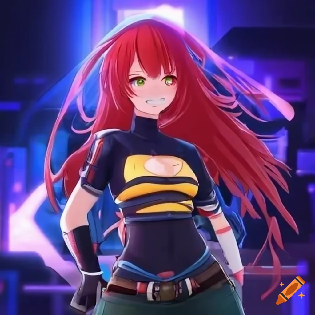 Attractive computer hacker waifu ready for a heist on Craiyon